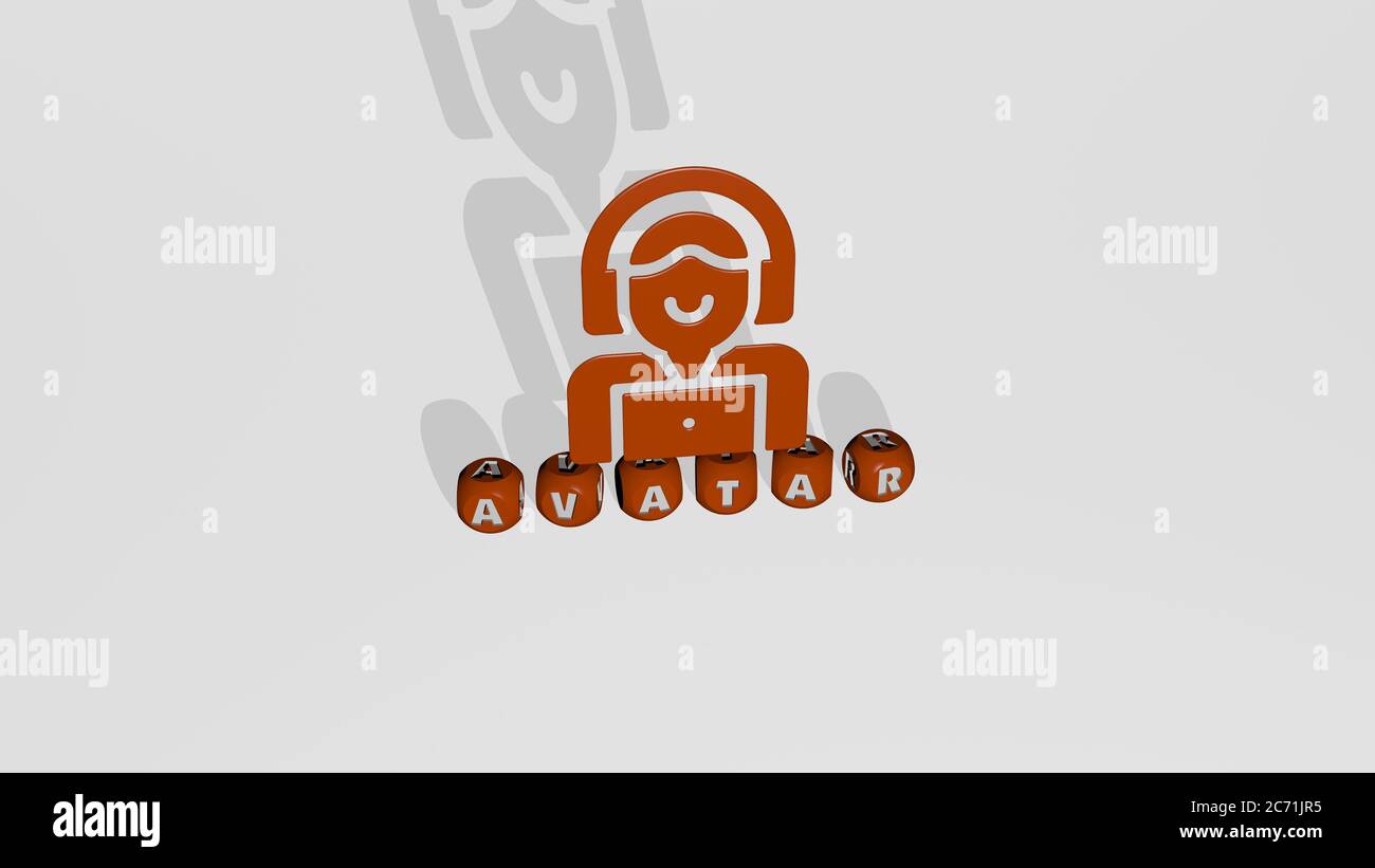 3D representation of avatar with icon on the wall and text arranged by ...