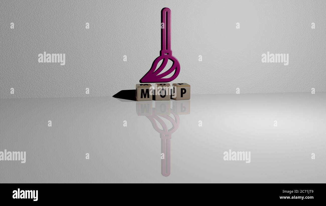 3D graphical image of mop vertically along with text built by metallic ...