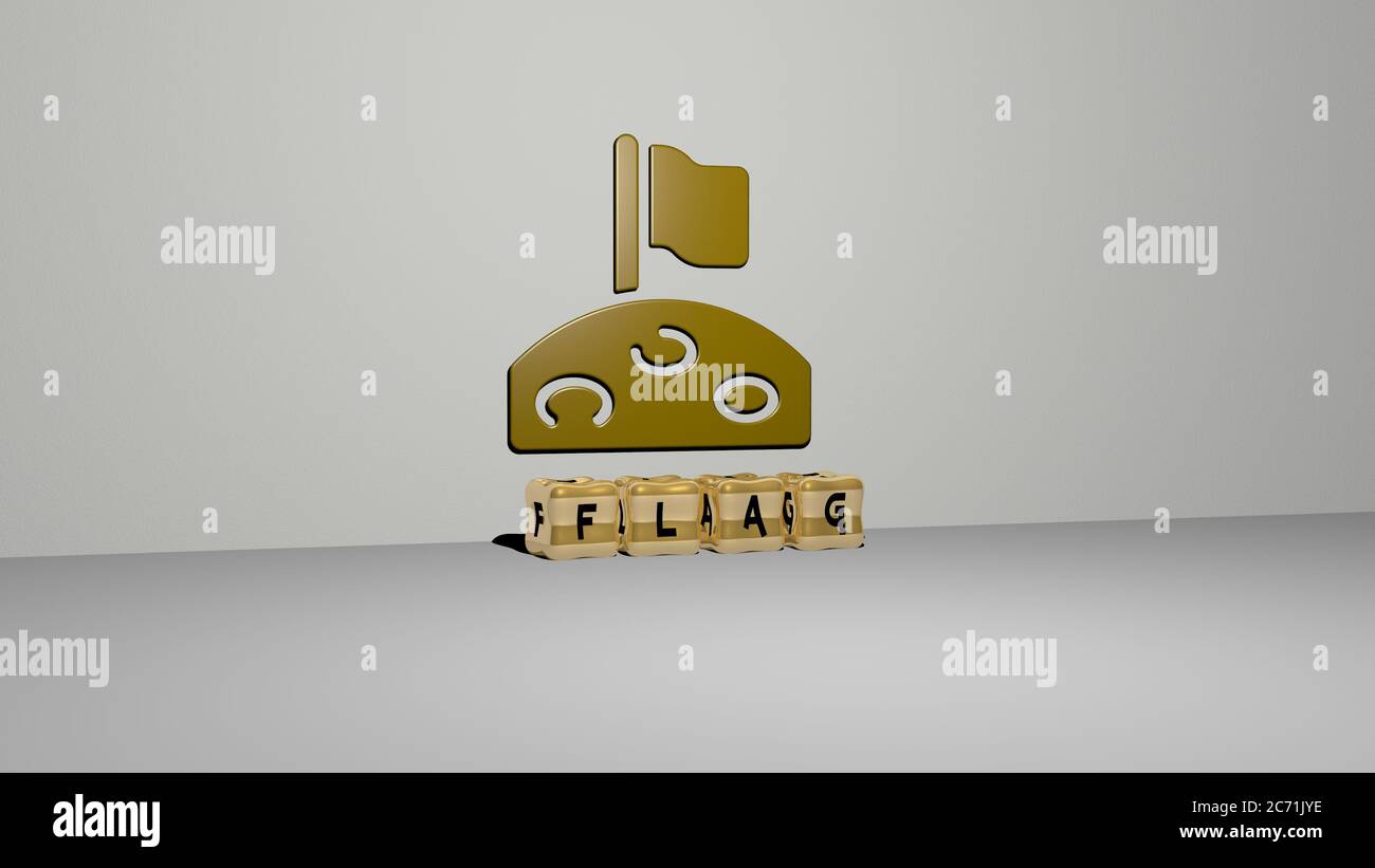 3D illustration of flag graphics and text made by metallic dice letters ...