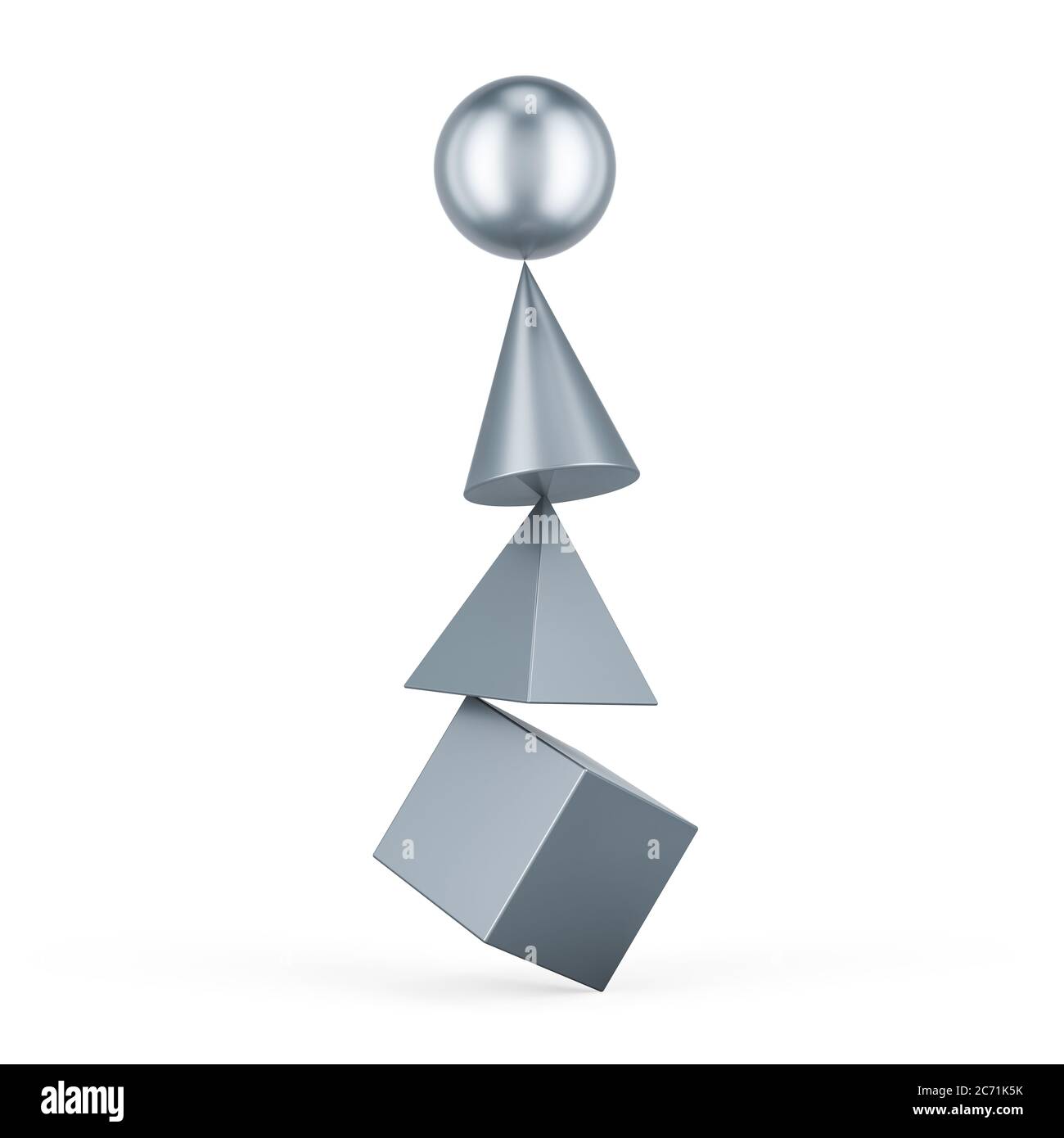 Balance concept from cube, cone, pyramid and sphere. 3D rendering ...