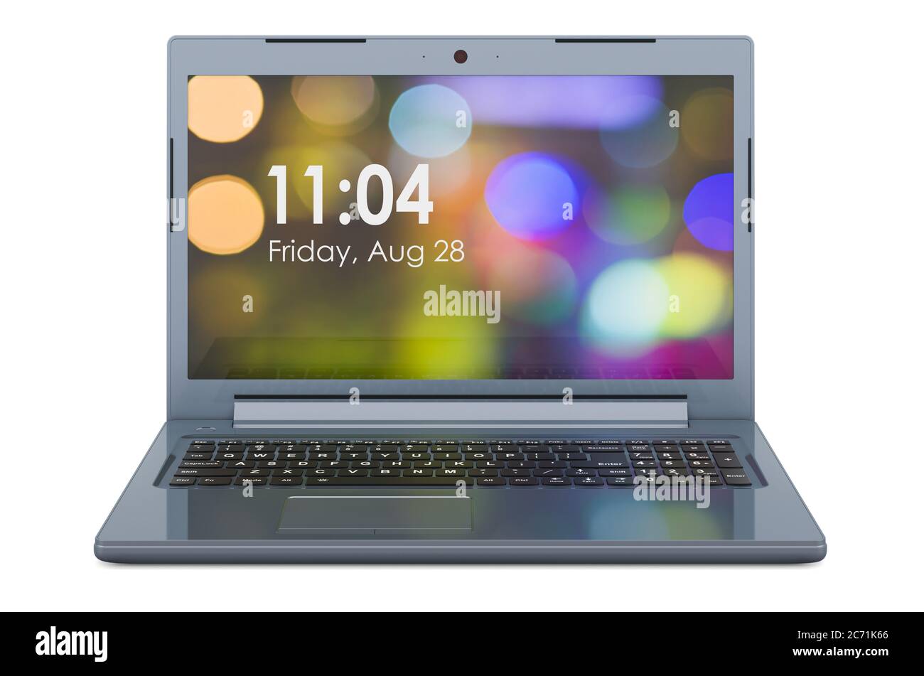 Modern laptop with opened display, front view. 3D rendering isolated on ...