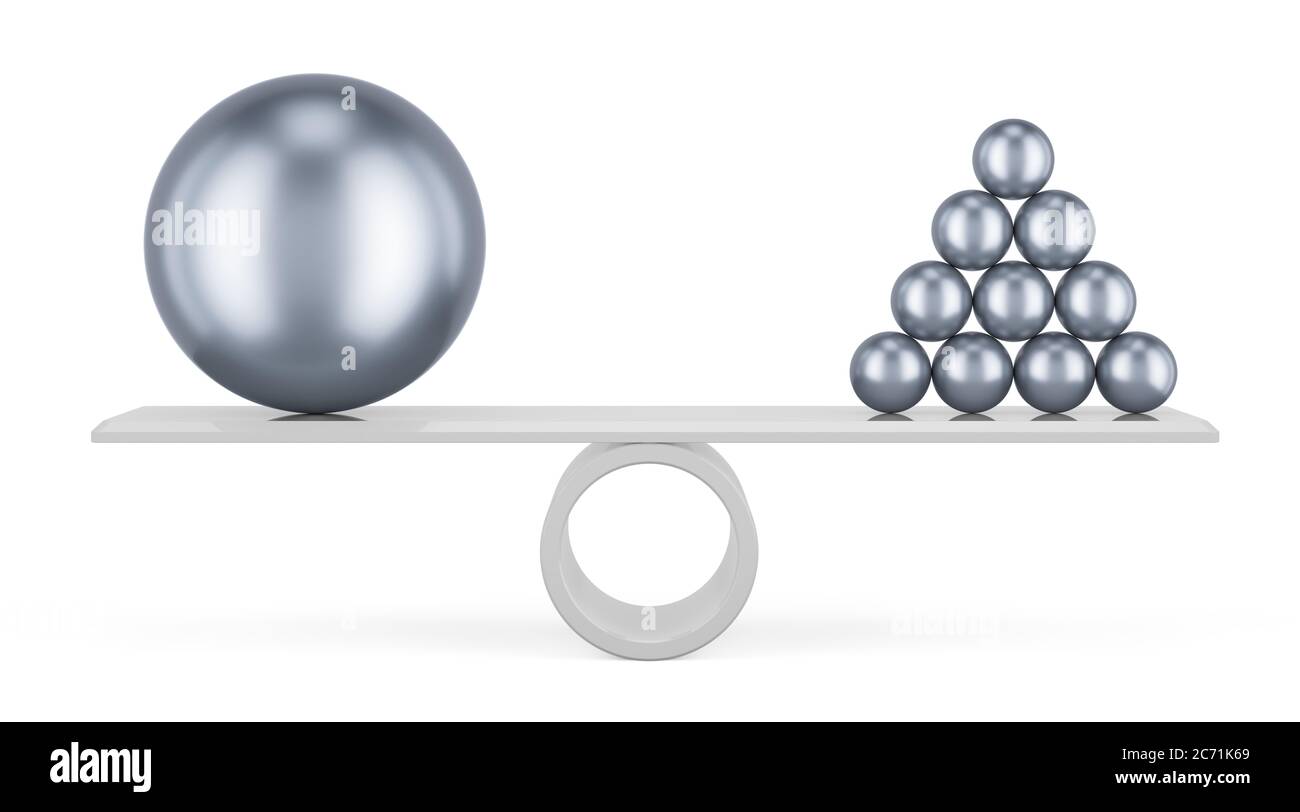 Balance concept with steel balls, 3D rendering isolated on white ...