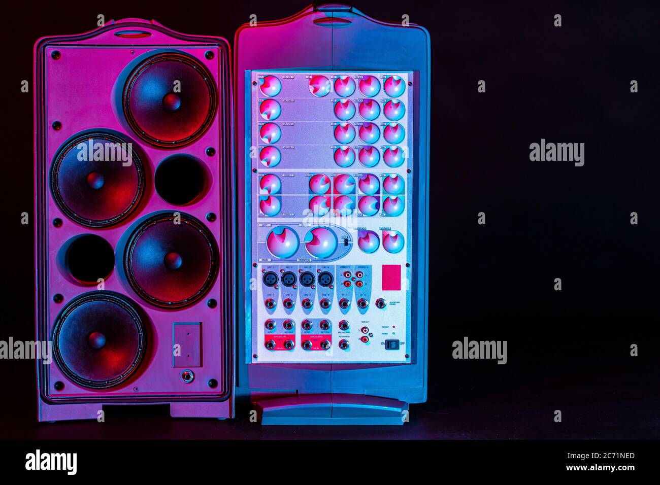 Audio system stereo column on dark background Stock Photo - Alamy