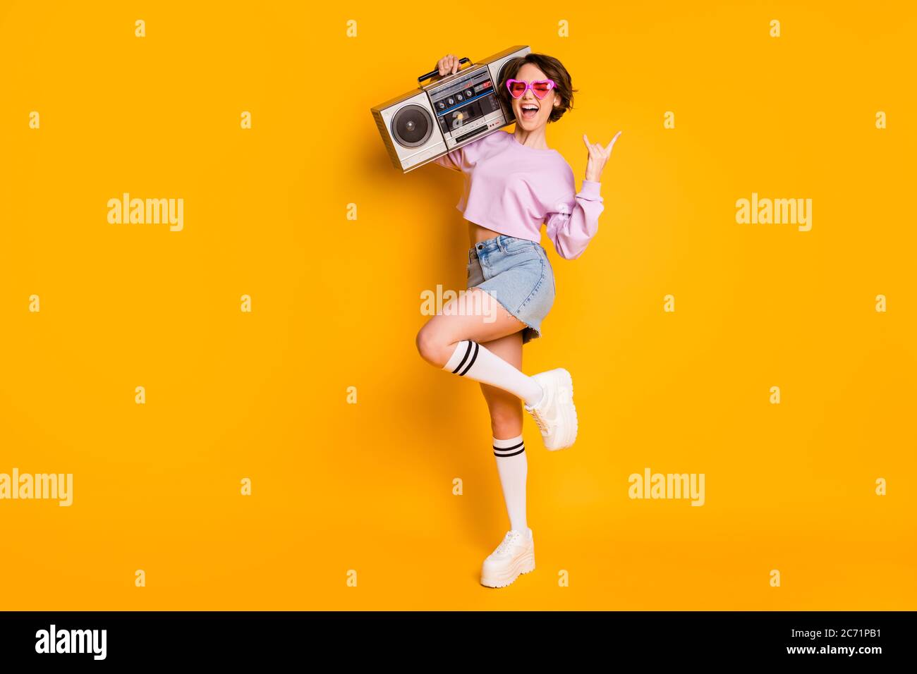 Full length body size view of nice attractive funny cheerful cheery ...