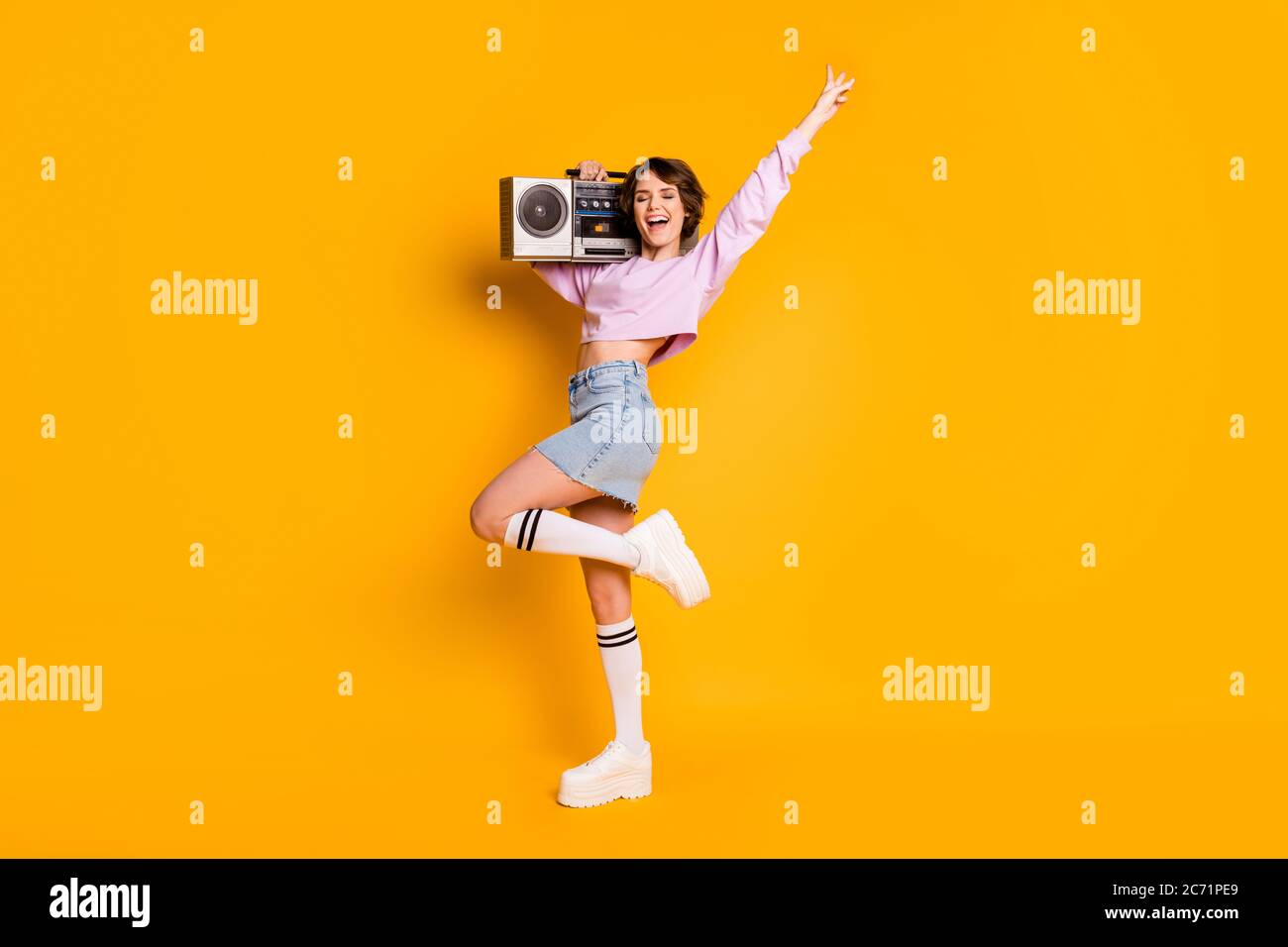 Full length body size view of her she nice attractive lovely cheerful ...