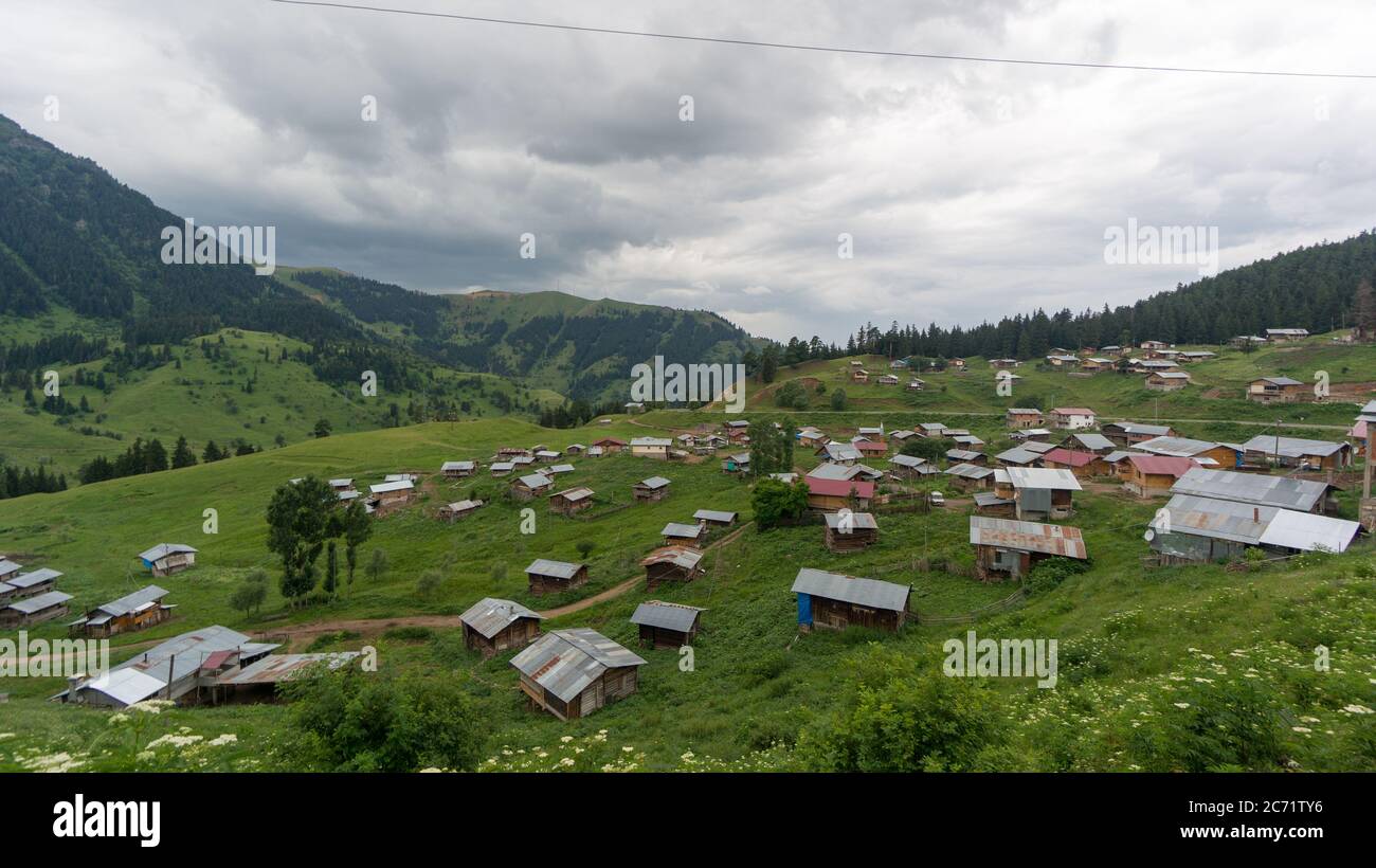 Artvin, Turkey - July 2018: A small village in highlands of Blacksea ...
