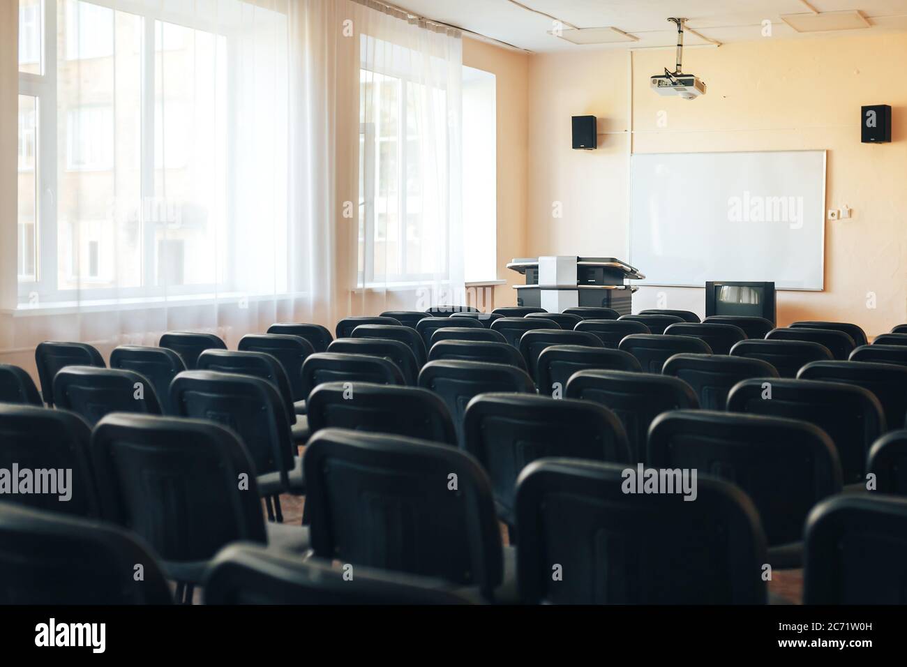 School assembly chairs hi-res stock photography and images - Alamy