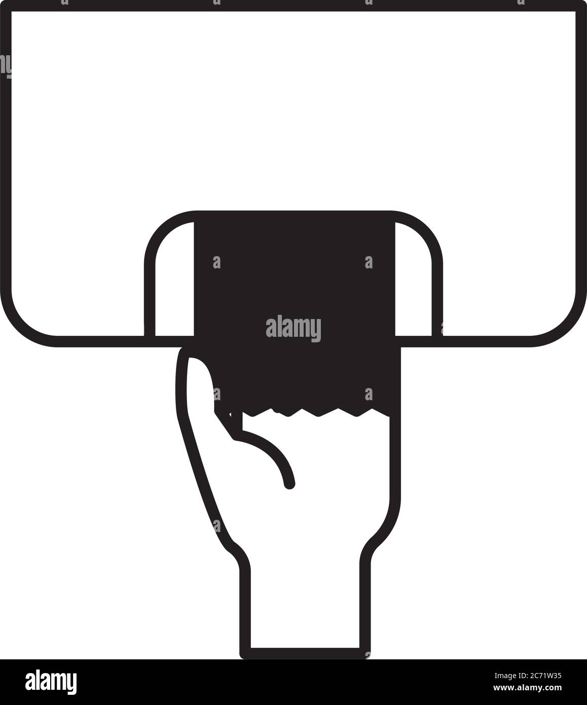 Hand with tissues dispenser lineal style icon design, Hygiene wash ...