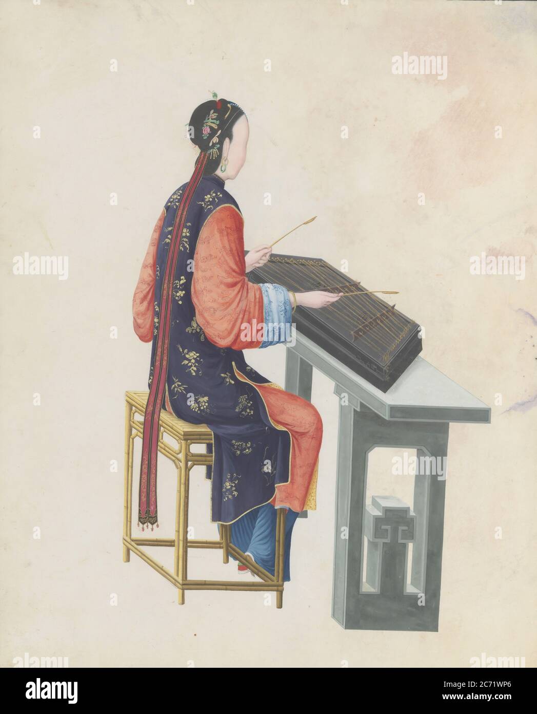 Watercolour of musician playing yangqin, late 18th century Stock Photo ...