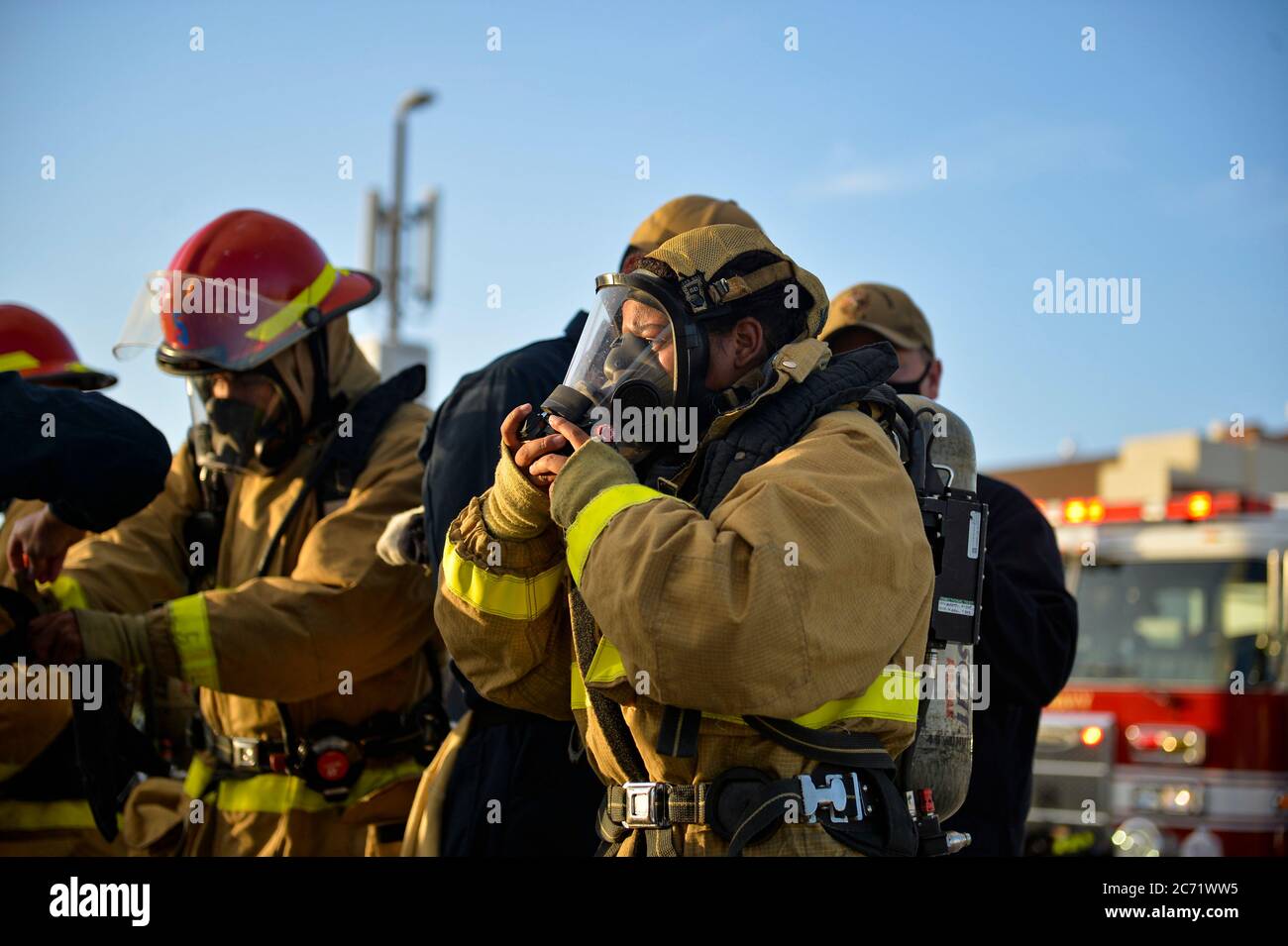 San Diego, United States. 12th July, 2020. U.S. Navy fireman put on ...