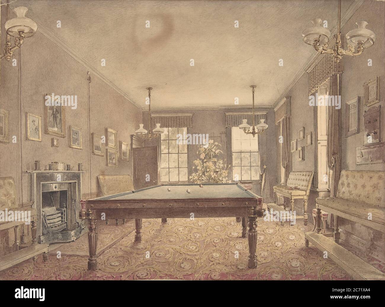 Interior of the billiard room at Lupton House, Devonshire, designed by ...