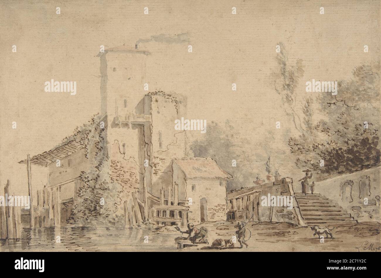 Farm House by a River with Figures, 1765 Stock Photo - Alamy