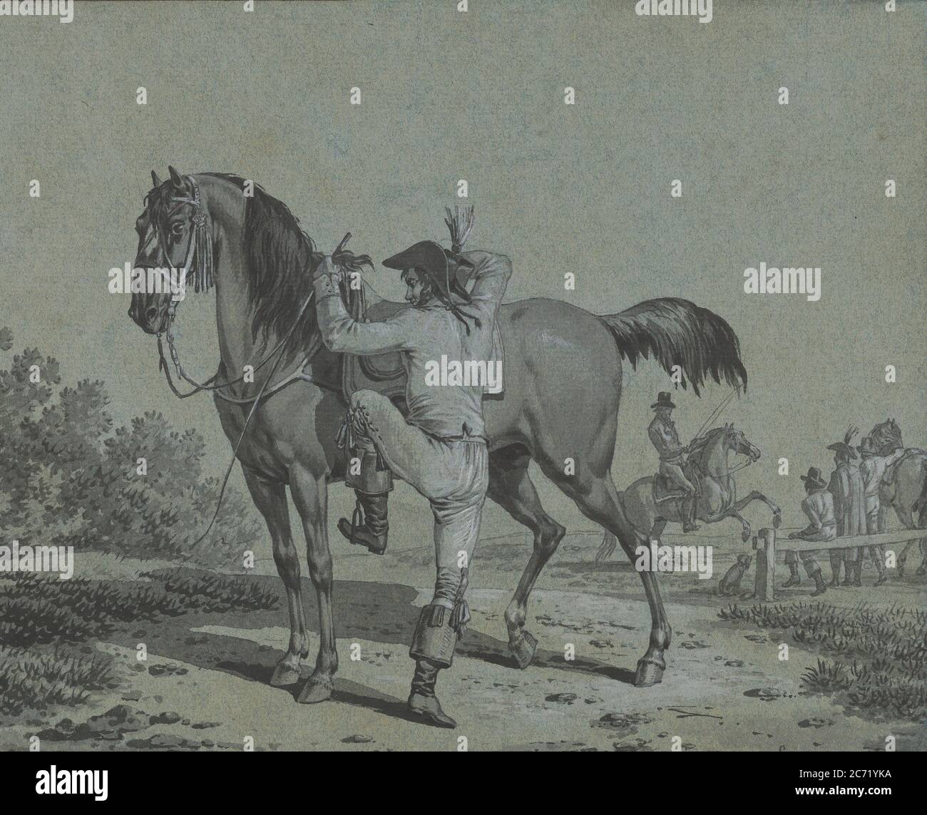 Man Mounting a Horse Stock Photo - Alamy