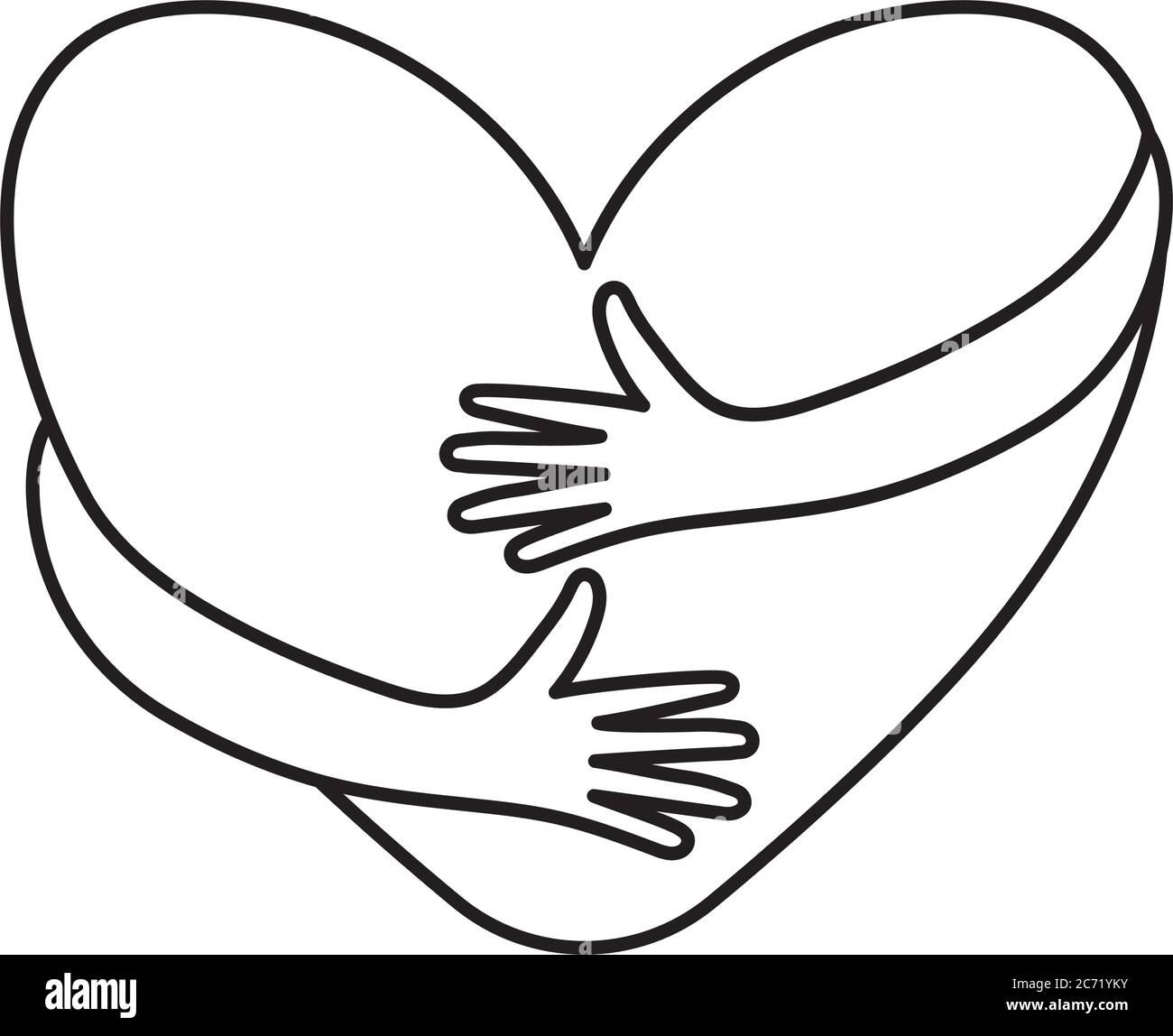 Heart with arms hugging line style icon design of love passion and ...
