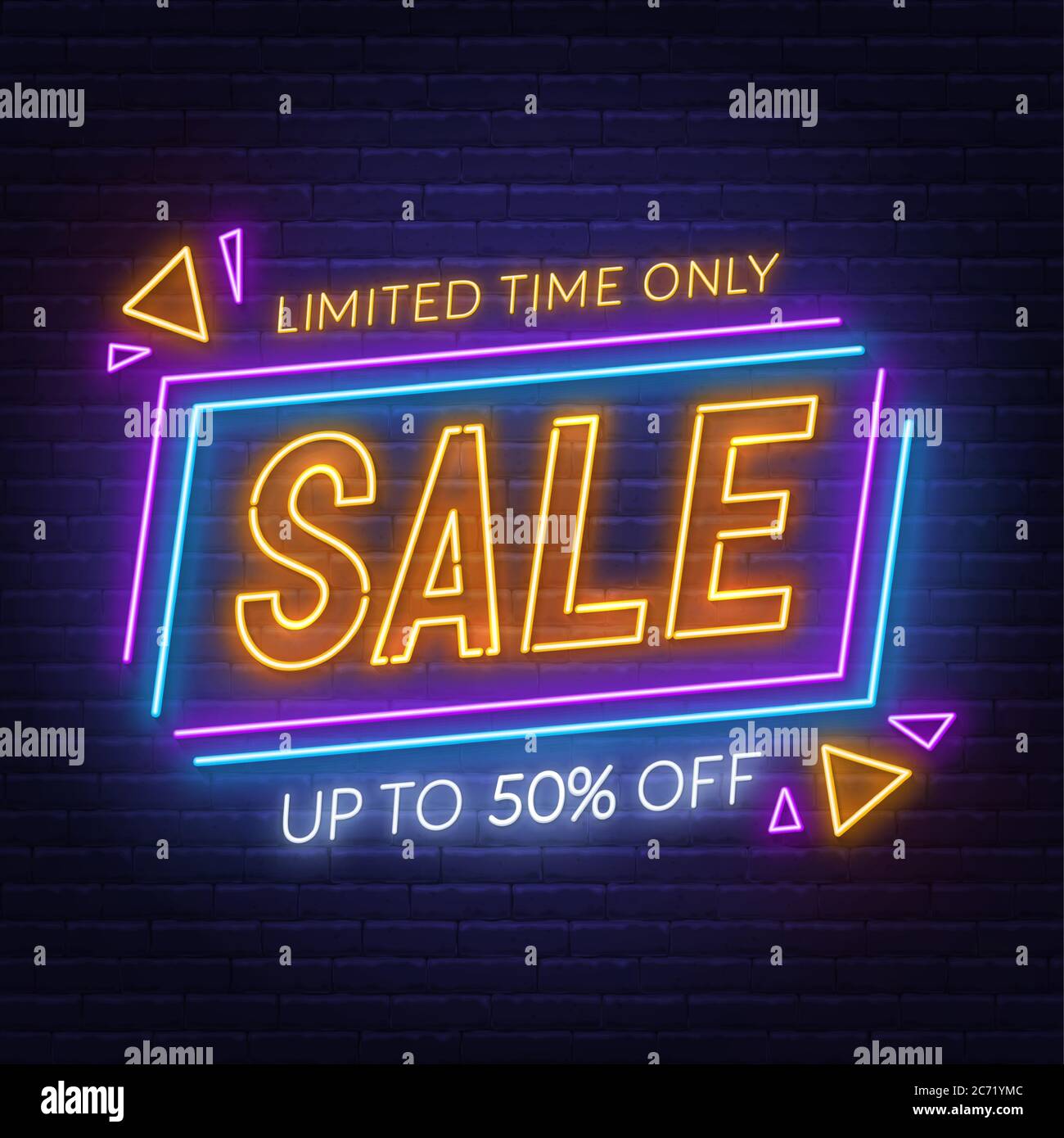 Sale neon sign on brick wall background. Special Offer neon banner ...