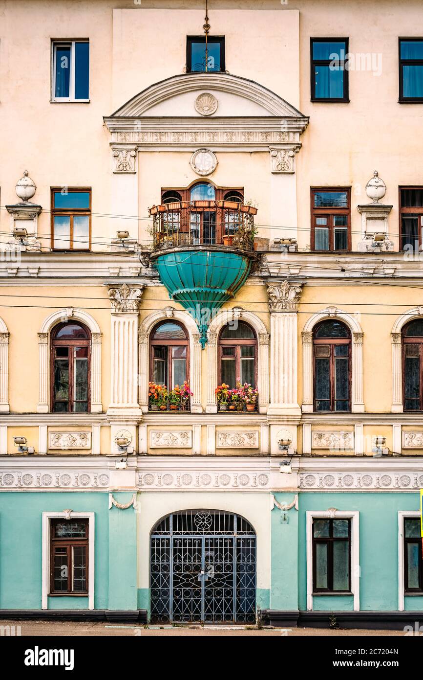 Historic building with balcony at centre city Minsk, Belarus Stock ...
