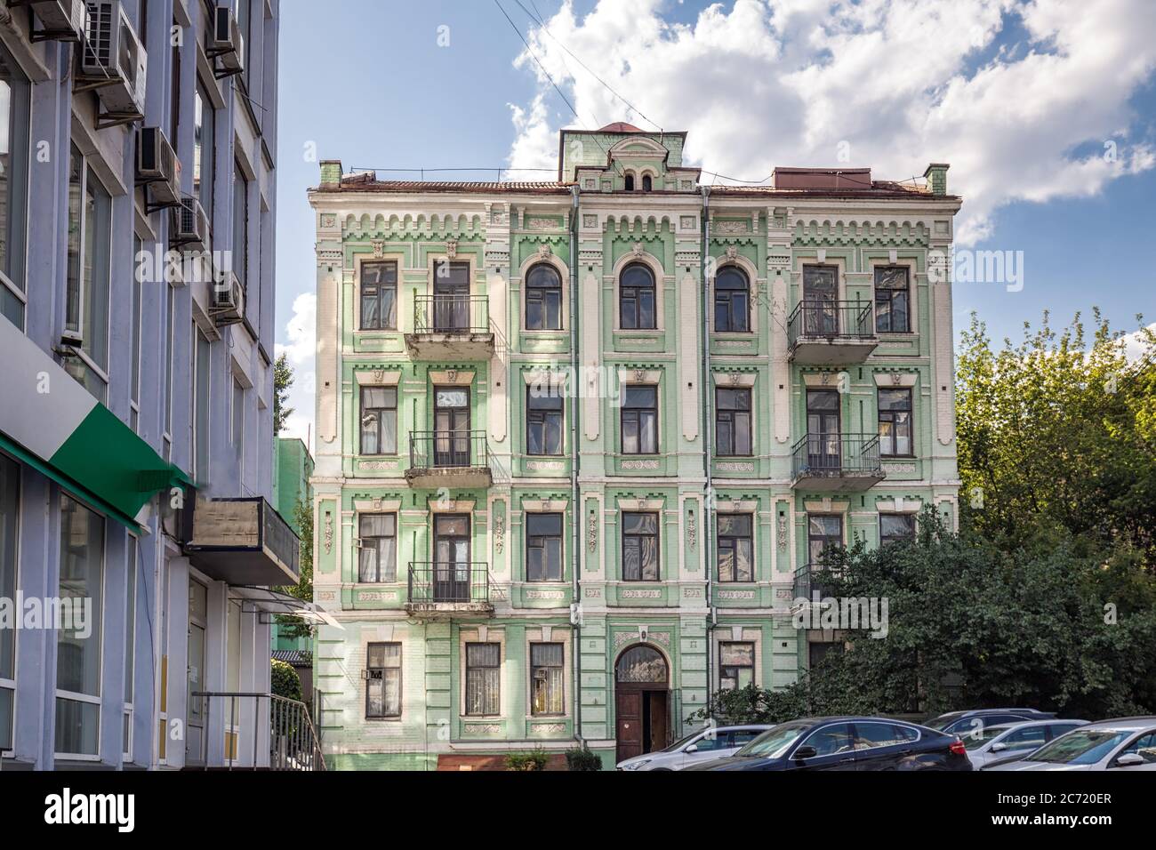 Antique brick house with green walls at Kiev, Ukraine Stock Photo - Alamy
