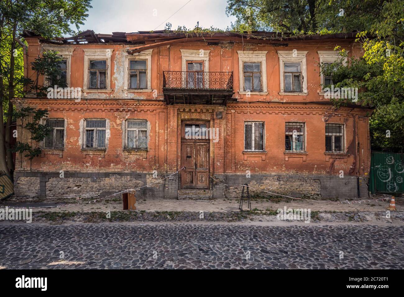 Exterior of old red building located in ancient historic district of ...