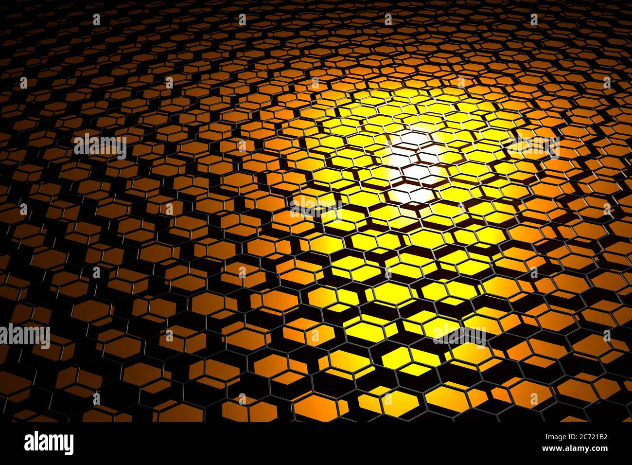 3d render: Golden background seen through a honeycomb pattern from ...
