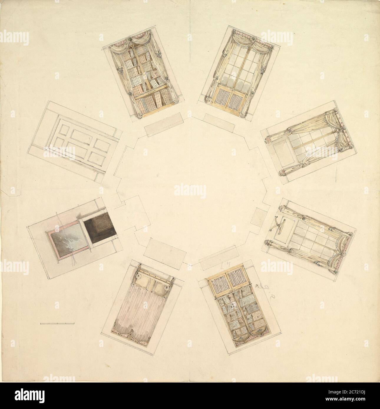Octagonal Room with Sectional Views, 19th century Stock Photo - Alamy