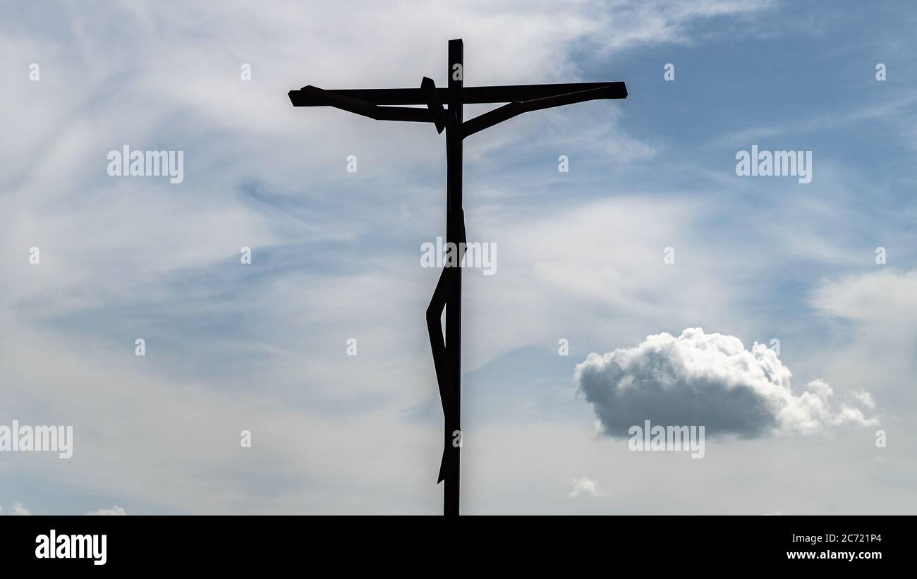 Fatima, Portugal - April 2018: The huge Cross with clouds background at ...