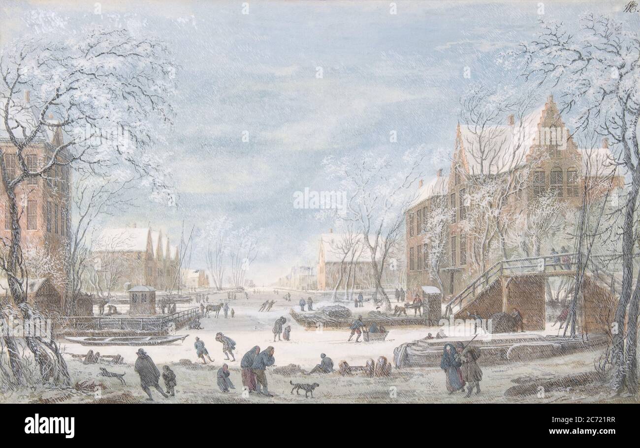 Snow Falling on a Dutch Town, n.d Stock Photo - Alamy