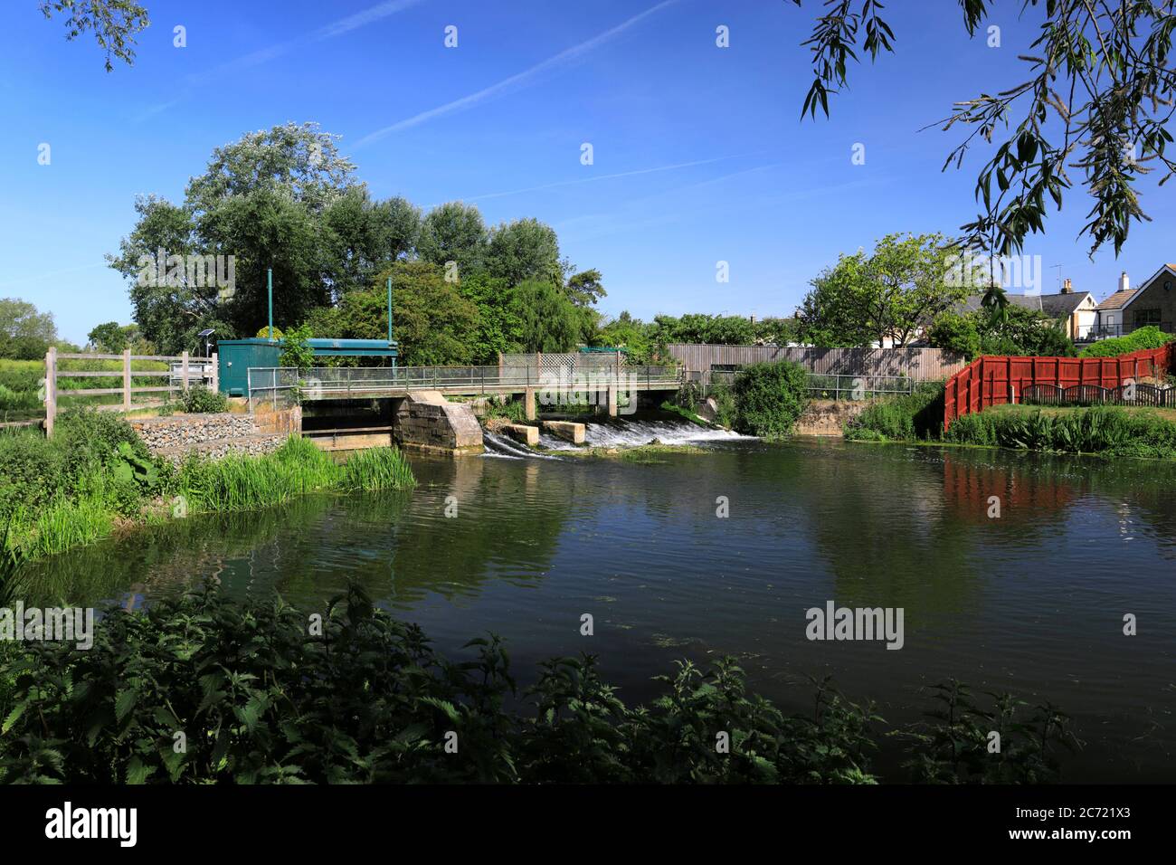 Spring view of Deeping Low Locks, river Welland, Deeping St James town ...