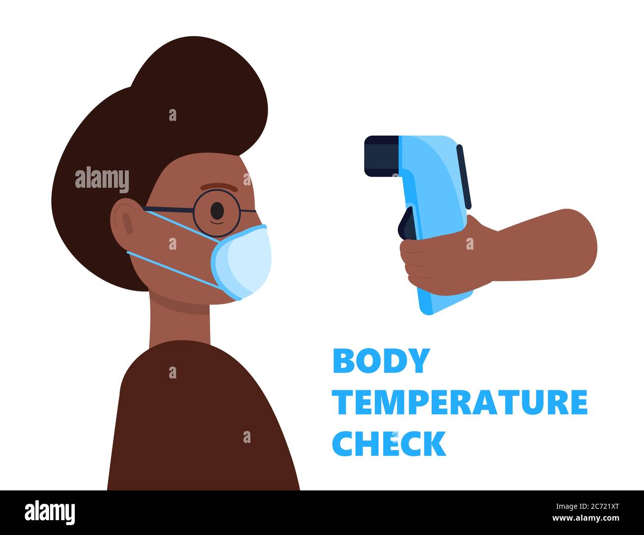 Body temperature check is required. Non-contact thermometer in hand ...