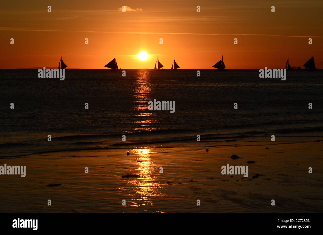 Sailing boats at sunset. Boracay. Aklan. Western Visayas. Philippines ...