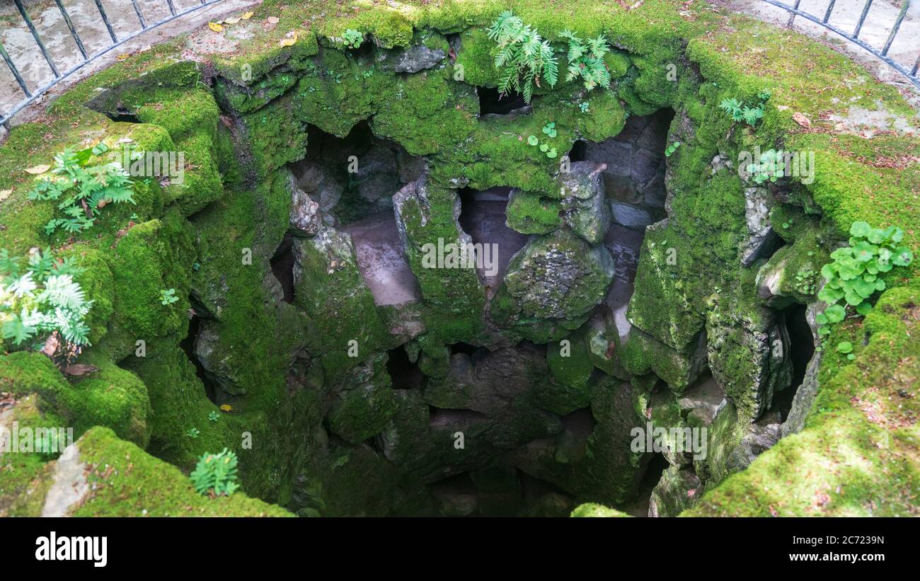 Sintra, Portugal - April 2018: Top view of the unfinished initiation ...