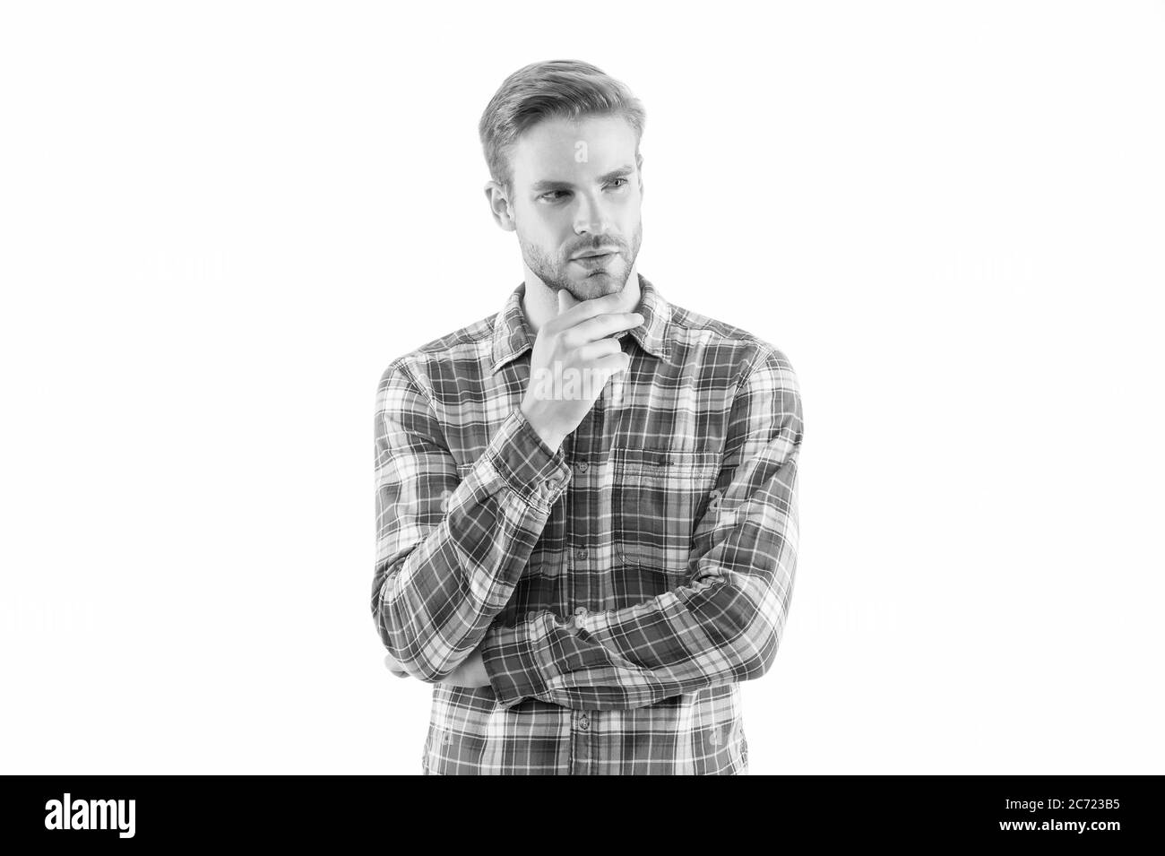 Unshaven and unspoiled. Unshaven guy isolated on white. Handsome man ...