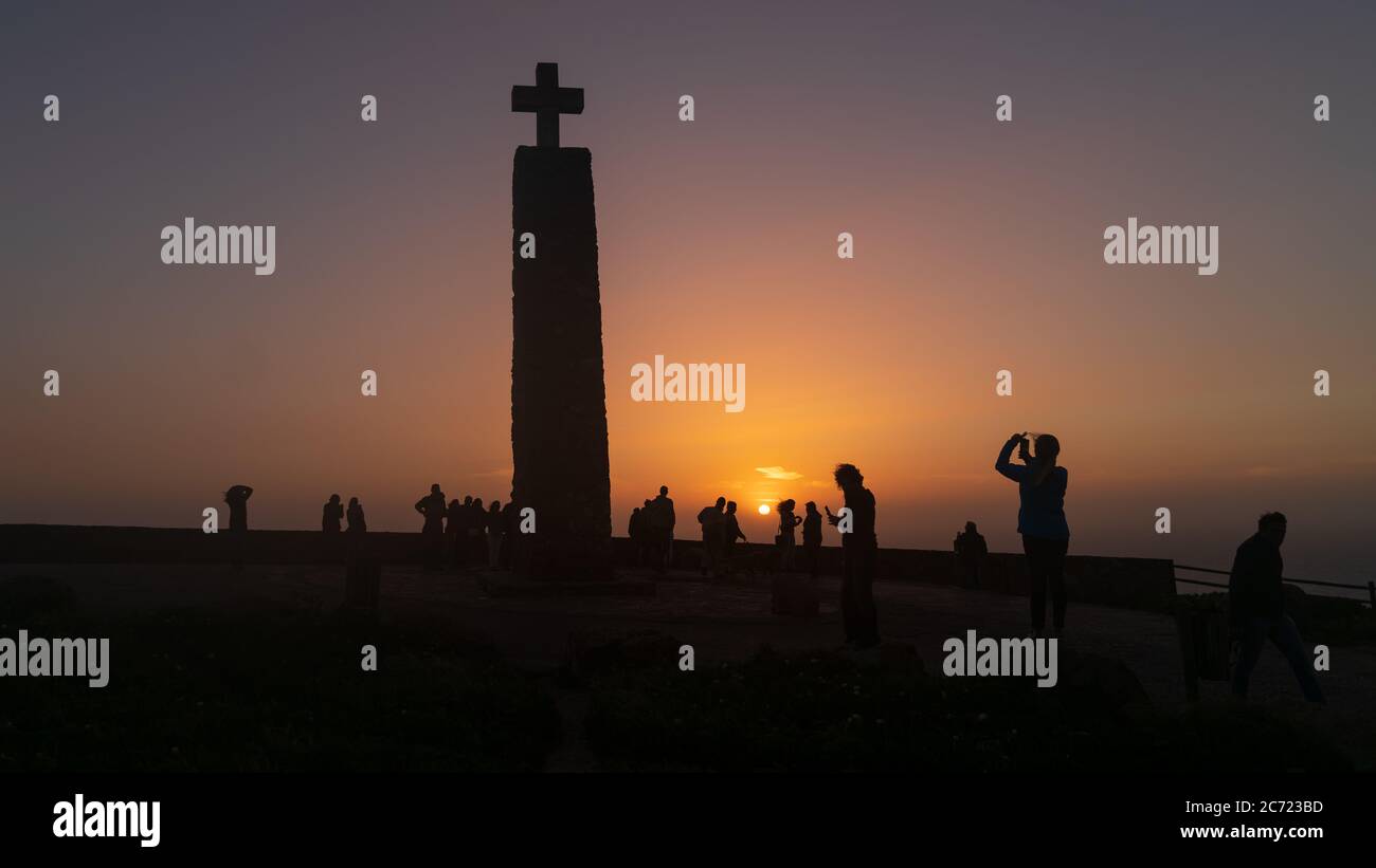 Cabo Da Roca, Portugal - April 2018: Cross at Cape Roca, with ...