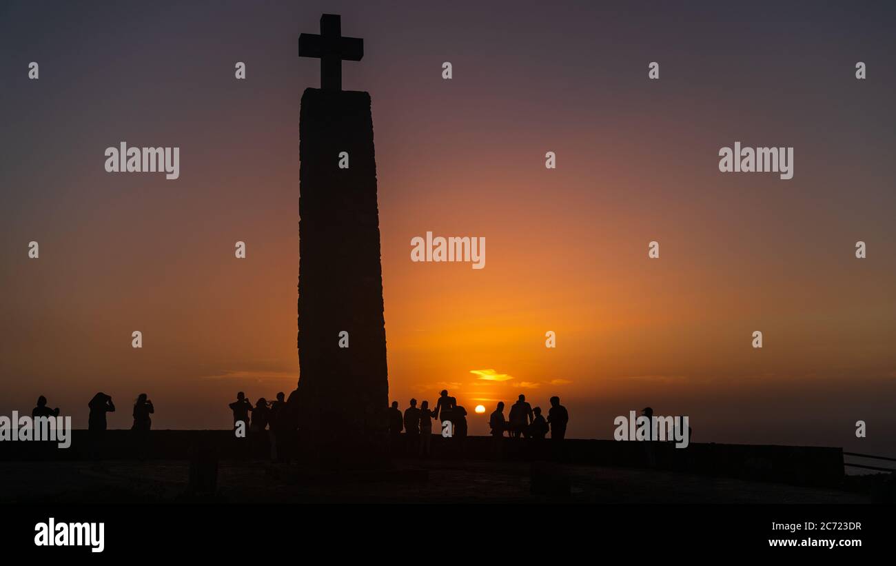 Cabo Da Roca, Portugal - April 2018: Cross at Cape Roca, with ...