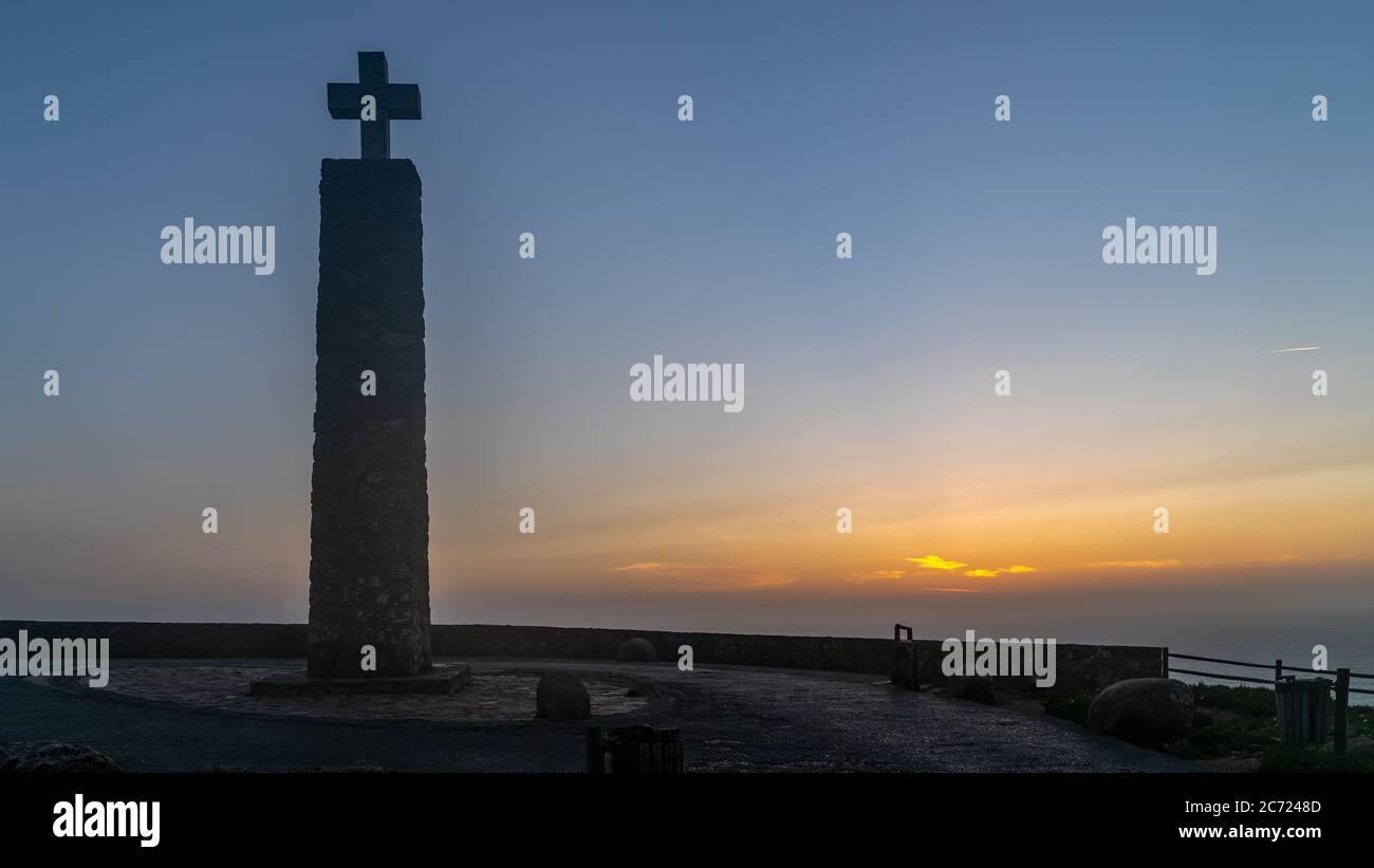 Cabo Da Roca, Portugal - April 2018: Cross at Cape Roca, with ...