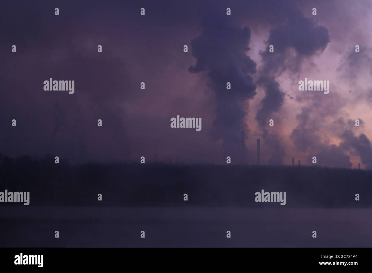 Gas, steam and smoke. Industrial chimneys time lapse. Metallurgical ...