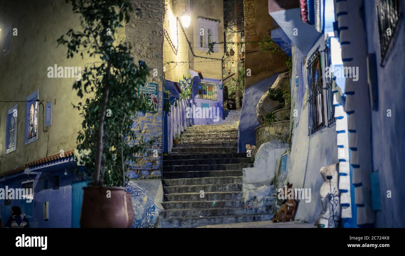Chefchaouen , Morocco - April 2018: Beautiful blue medina of ...