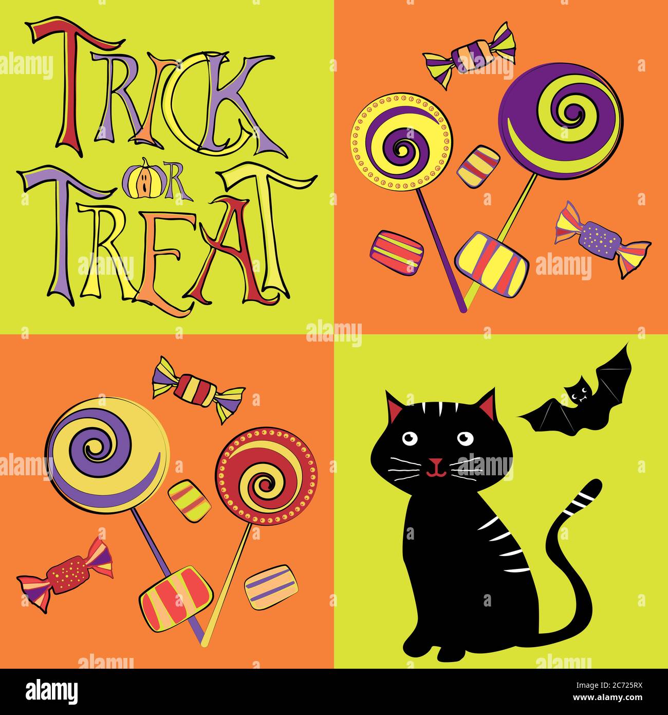 Halloween funky vector seamless pattern background. Orange and neon ...