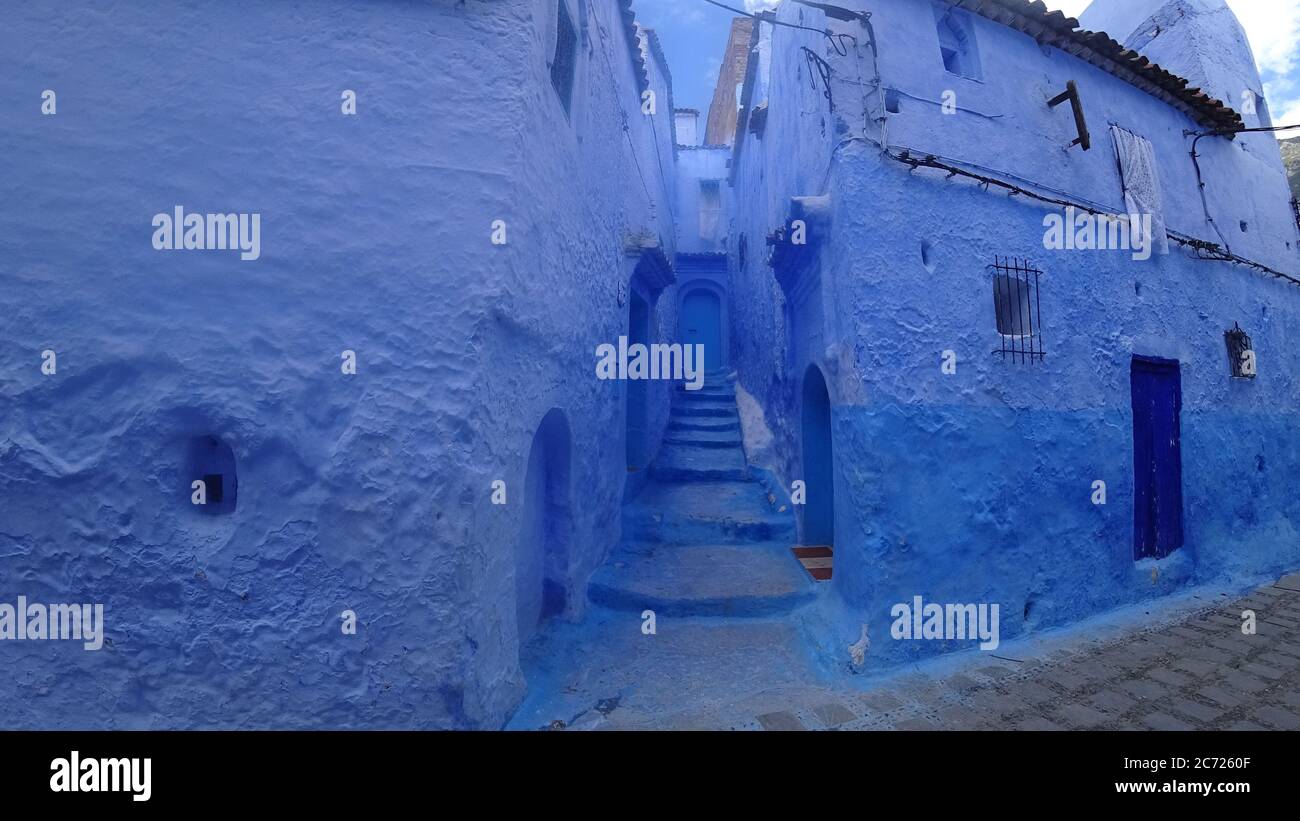 Chefchaouen , Morocco - April 2018: Beautiful blue medina of ...