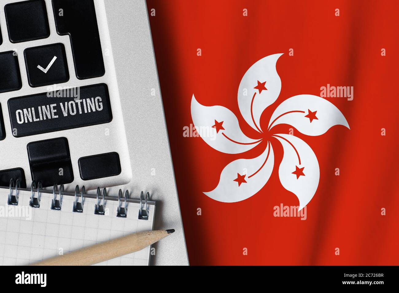 Online voting concept in Hong Kong. Keyboard near country flag Stock Photo - Alamy