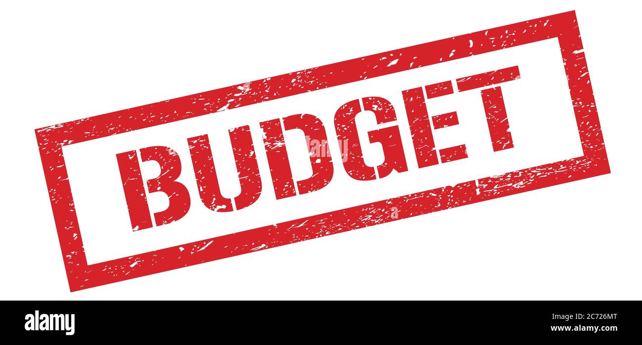 BUDGET red grungy rectangle stamp sign Stock Photo - Alamy