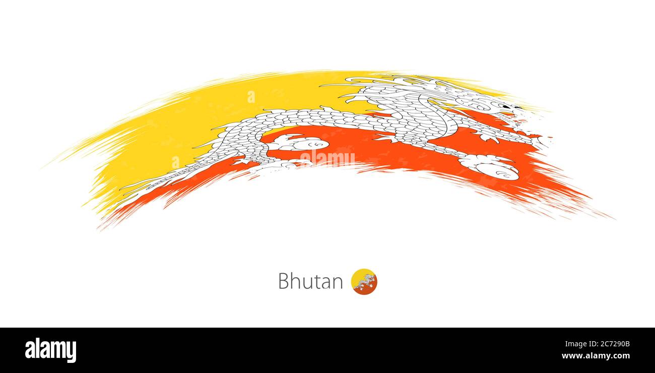 Flag of Bhutan in rounded grunge brush stroke. Vector illustration ...