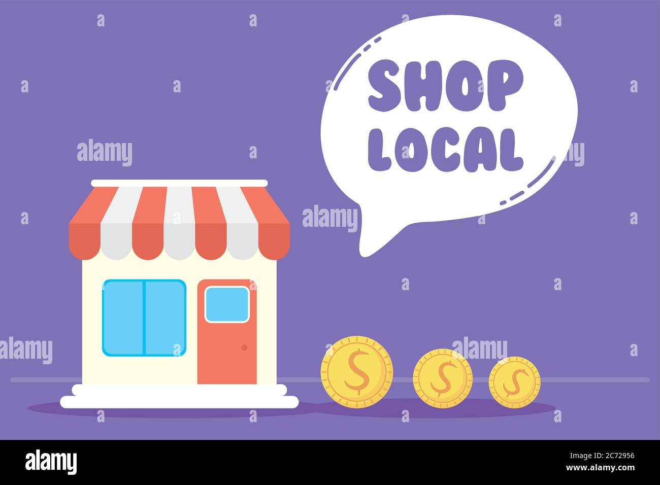 local shop campaign with lettering in speech bubble and store building ...