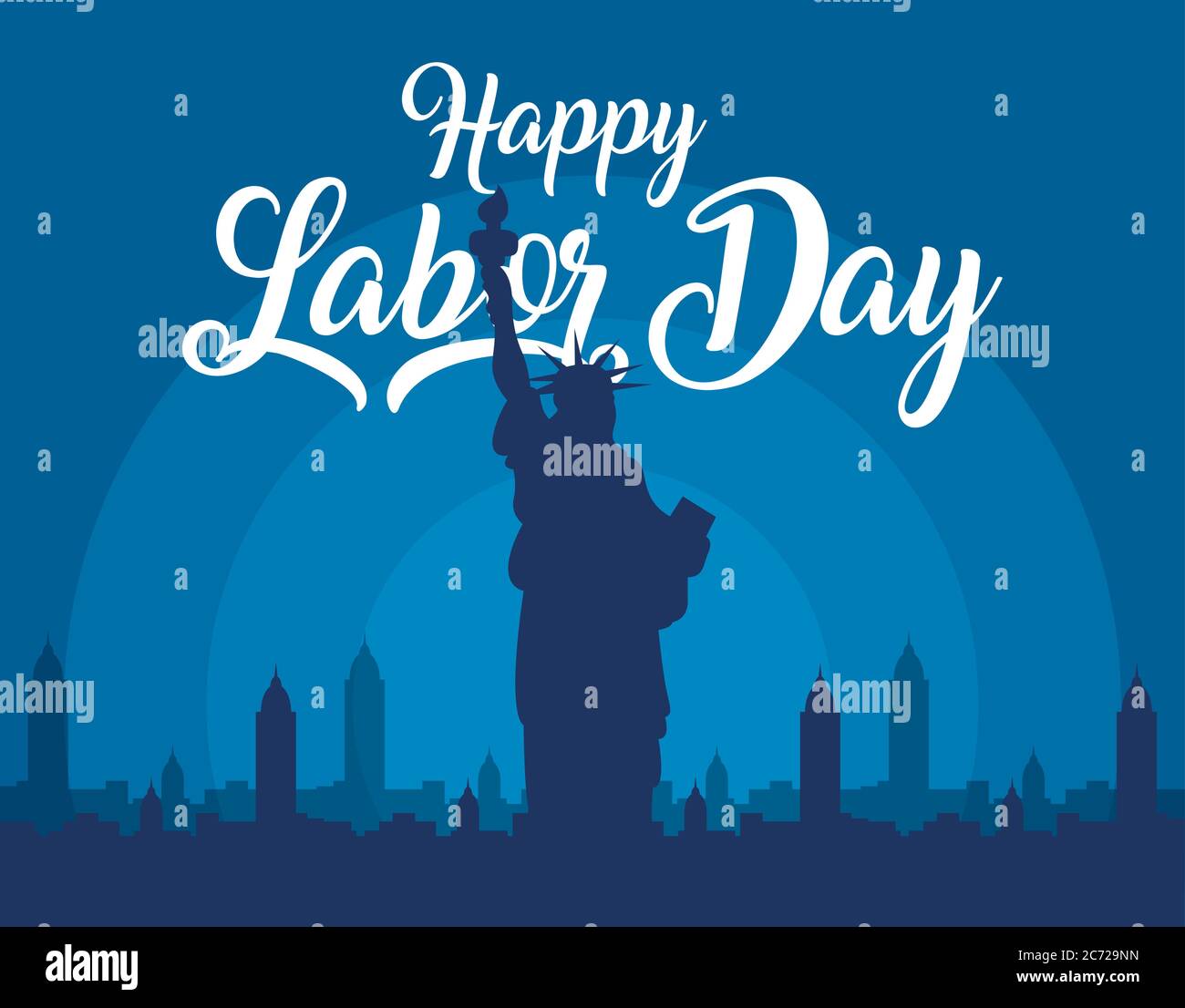 happy labor day celebration with liberty statue vector illustration ...