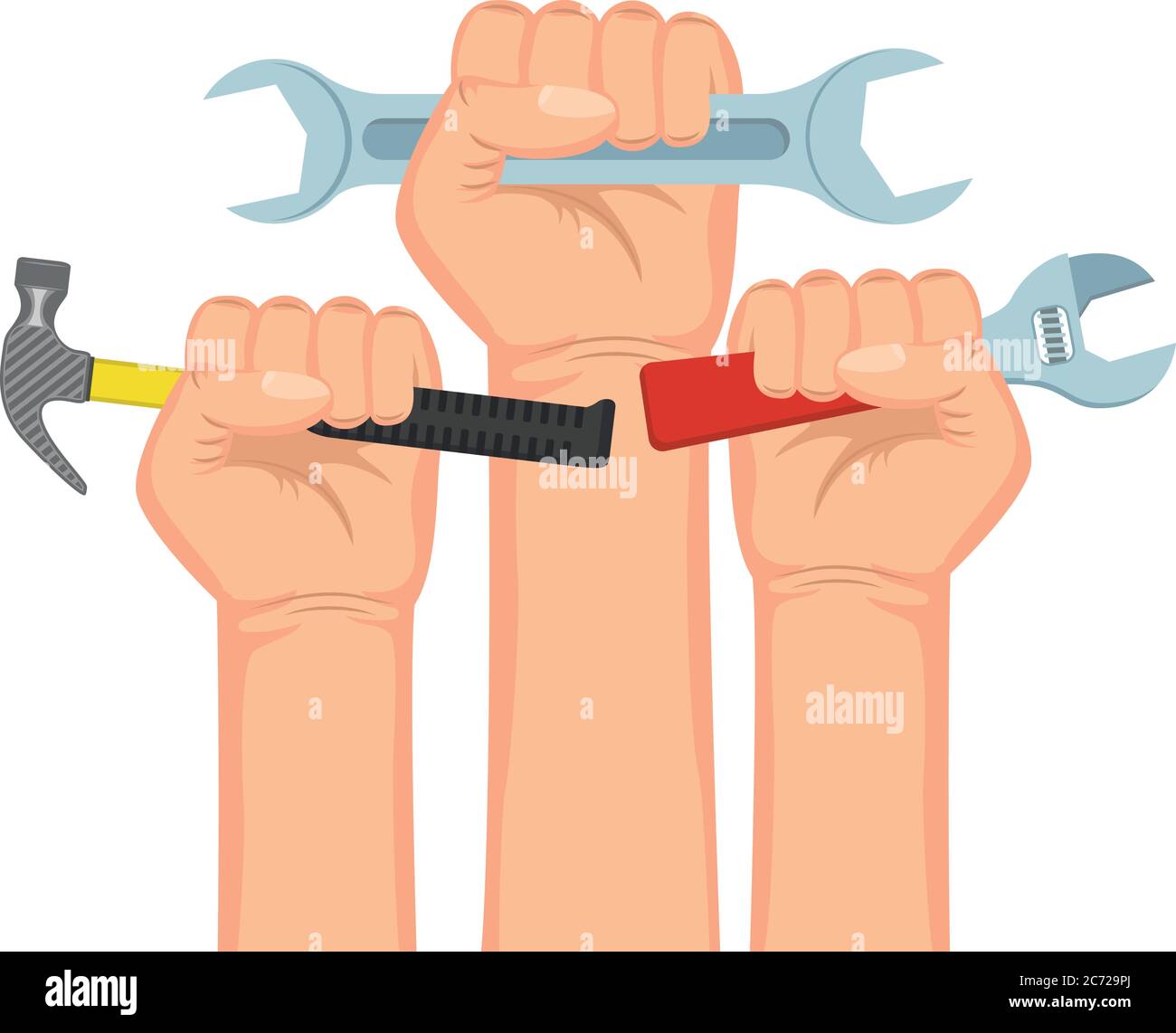 hands with tools construction set equipment icons vector illustration ...