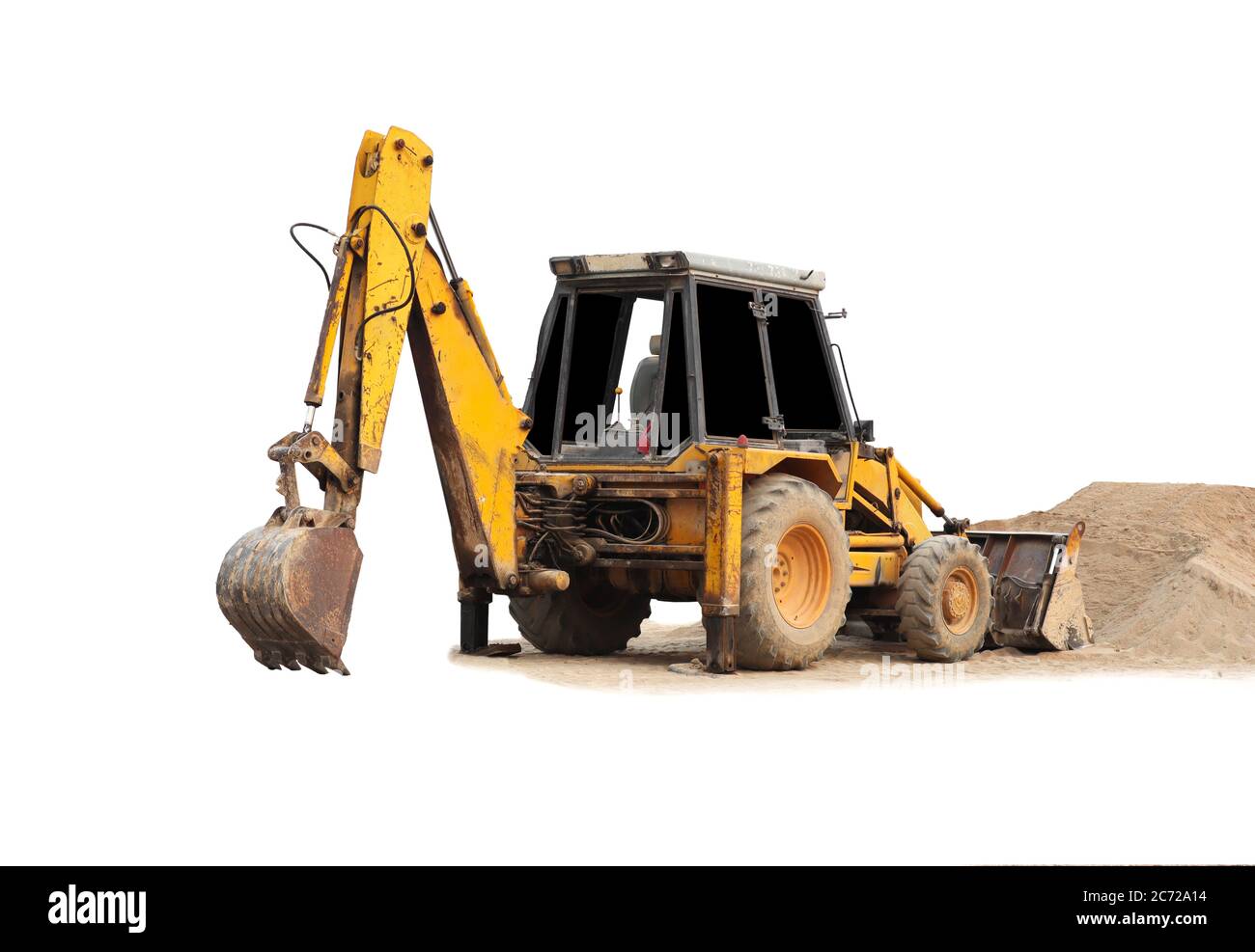 backhoe loader in construction site isolated on white background with ...