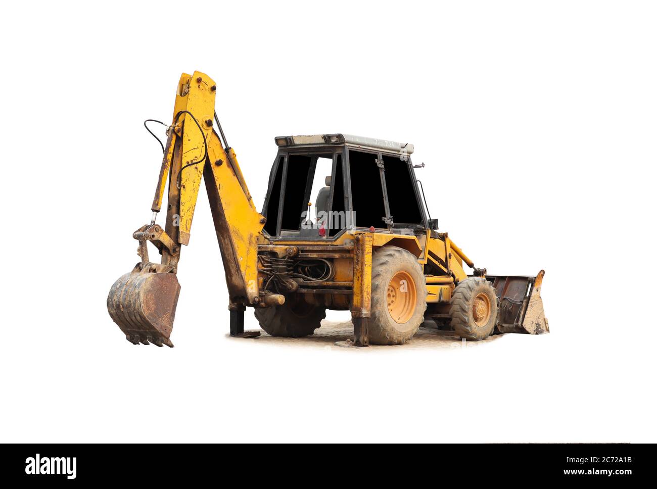 backhoe loader in construction site isolated on white background with ...