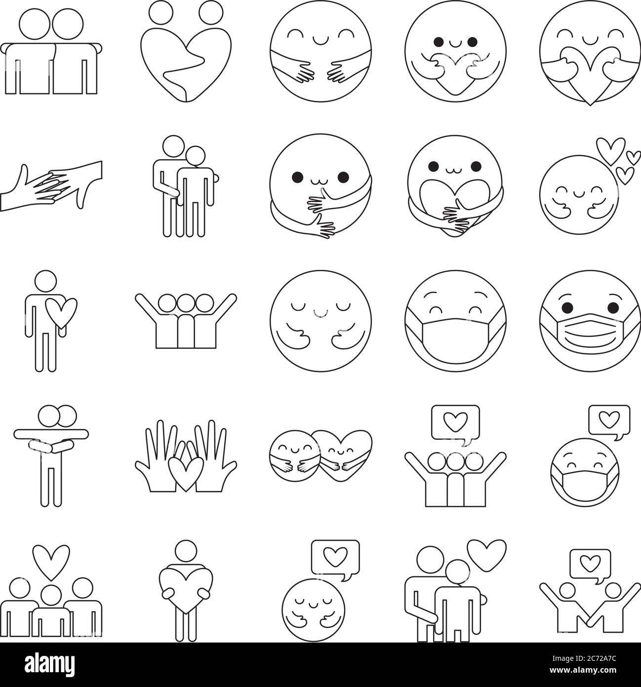 line style icon set design of hug love passion and romantic theme ...