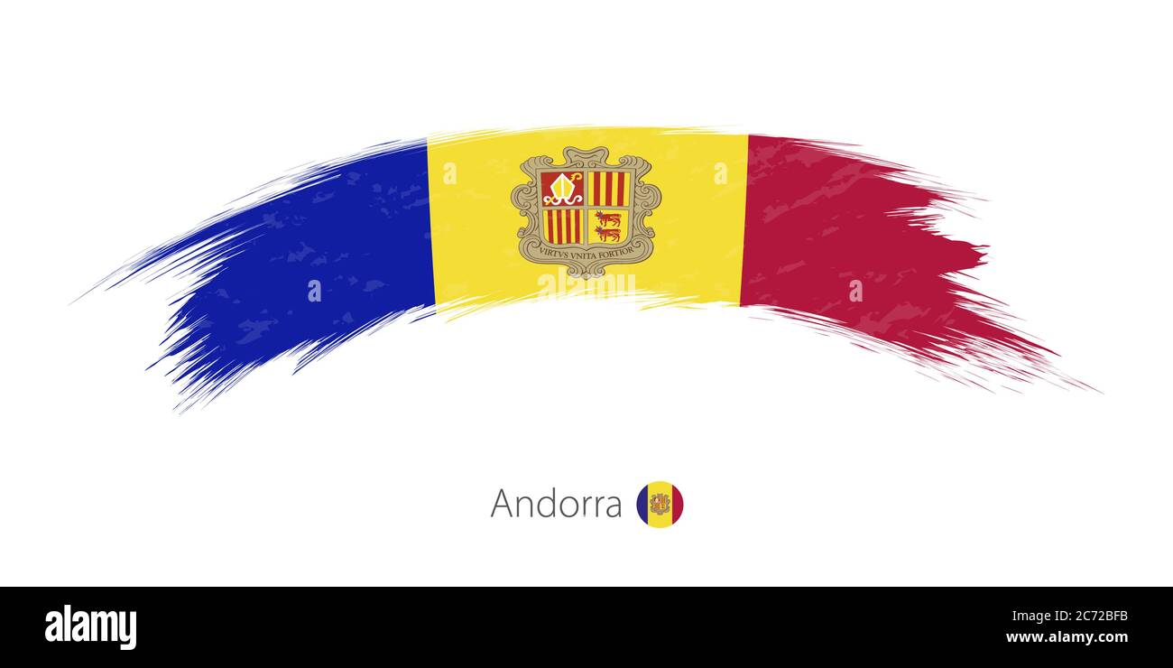 Flag of Andorra in rounded grunge brush stroke. Vector illustration ...