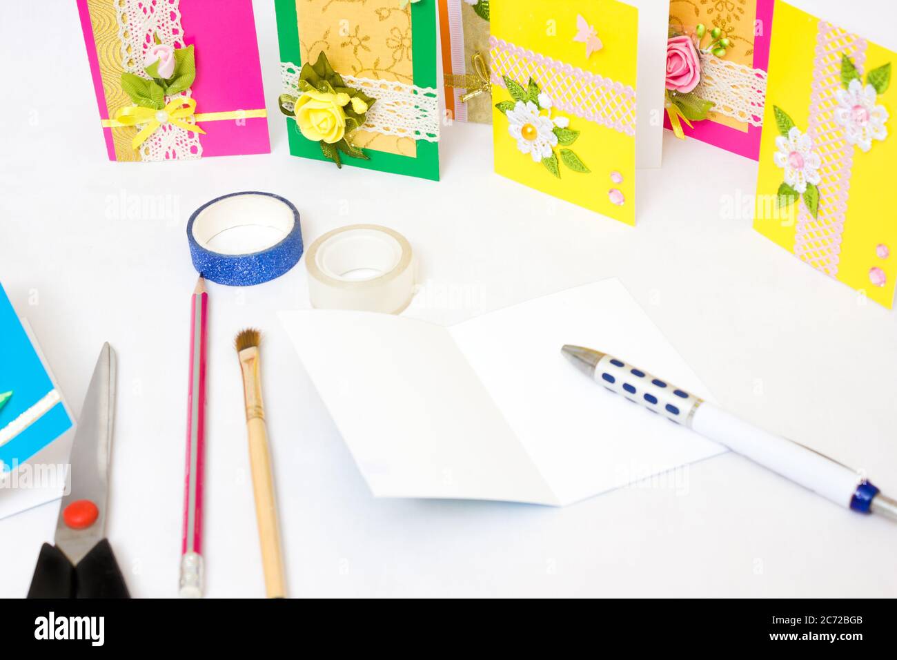 Beautiful varied handmade greeting cards - on a white background Stock ...