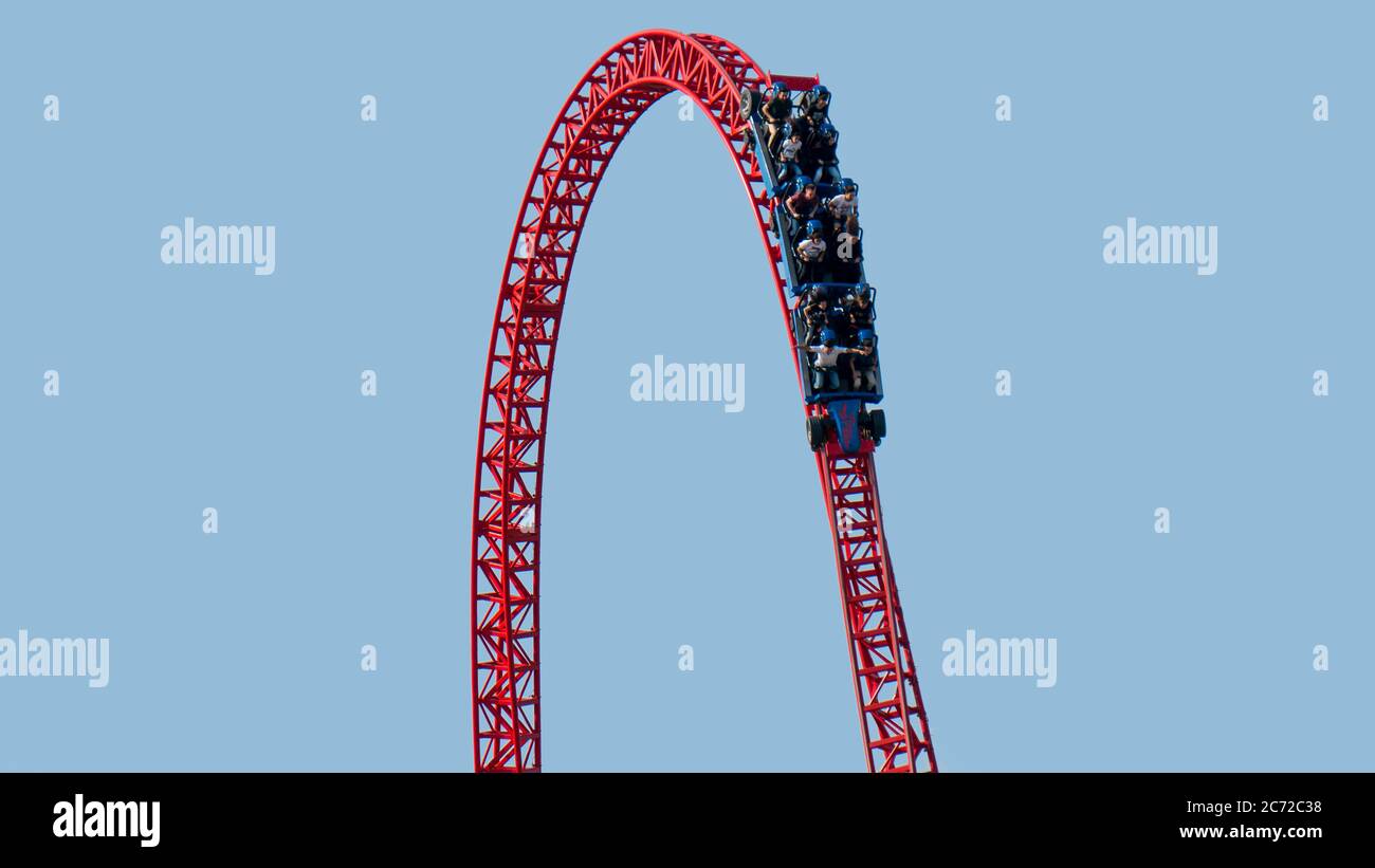 istanbul, Turkey - September 2018: Visitors ride on a roller coaster in ...